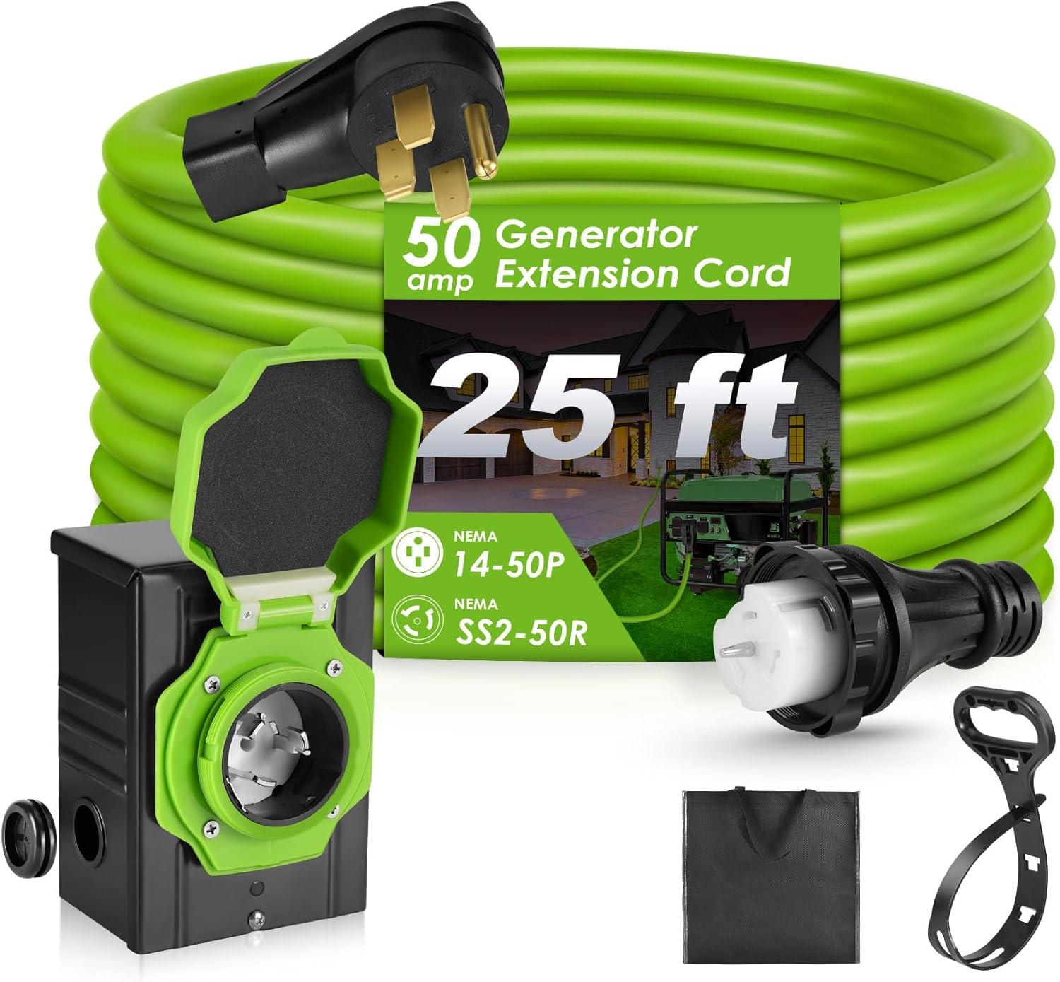Seeutek 50 Amp Generator Extension Cord 25 Feet, Generator Cord 125V ...